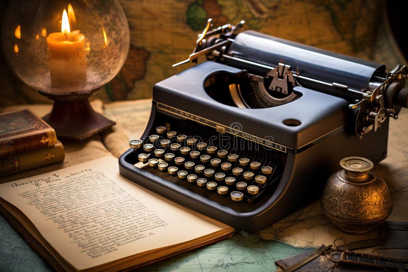 Typewriter, Old Books and a Candle in a Retro-style Study Stock ...