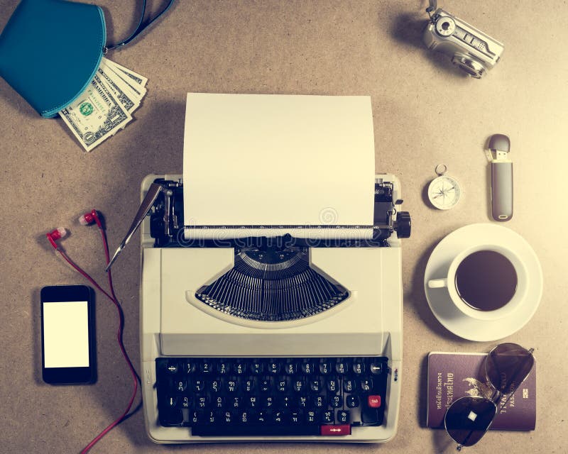 Typewriter and Personal Items on the Table Stock Photo - Image of items ...