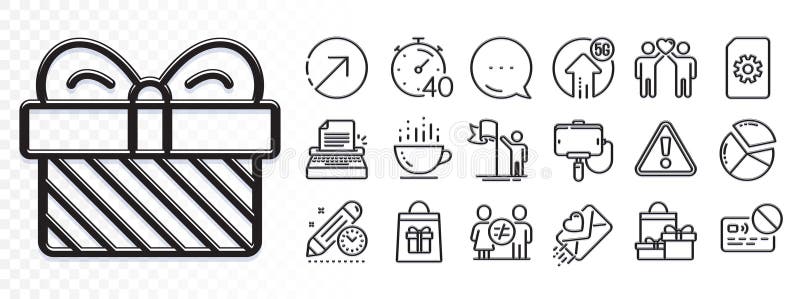 Typewriter, Pie Chart and Project Deadline Line Icons for Web App ...