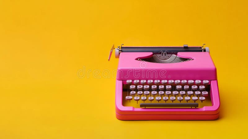 Typewriter Pink Color on a Yellow Background. Banner Stock Illustration ...