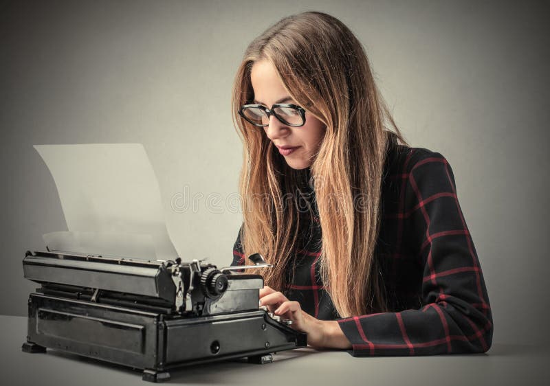 Pensive Secretary with Typewriter Stock Image - Image of style ...
