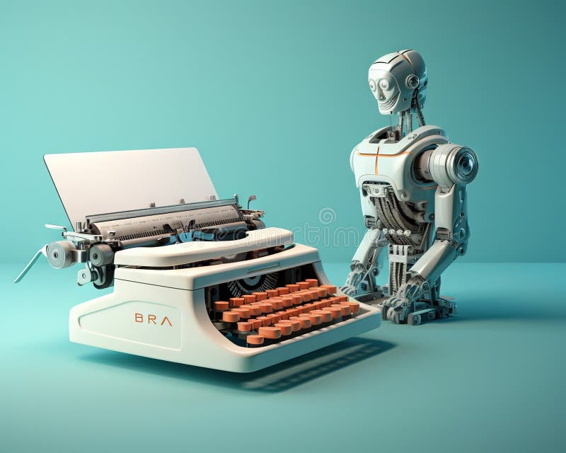 Typewriter and a Robot Concept. Stock Illustration - Illustration of ...