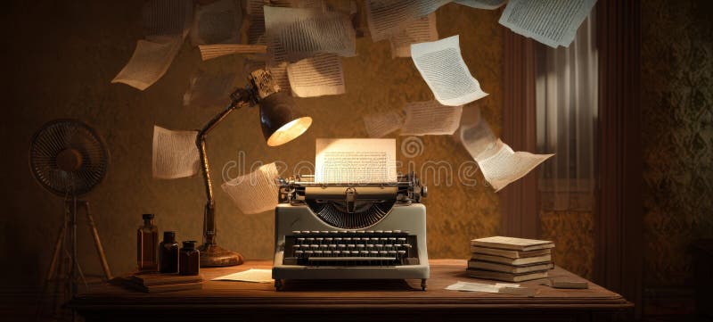 The Typewriter Surrounded by Floating Pages in a Cozy Writing Space. AI ...