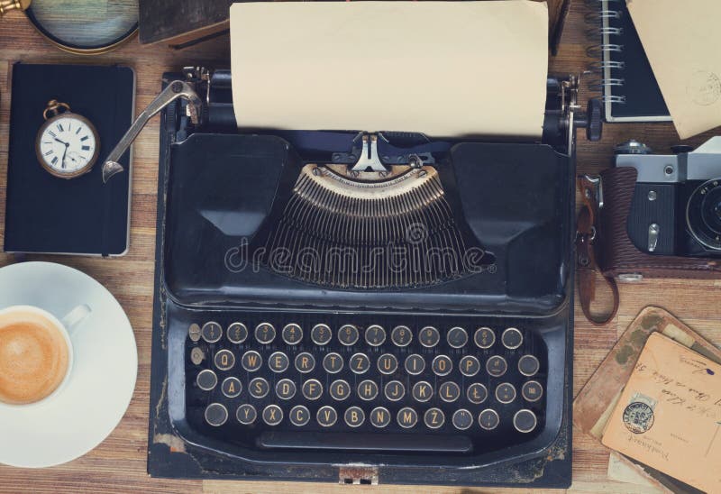 Typewriter on table stock image. Image of classic, desk - 68384605