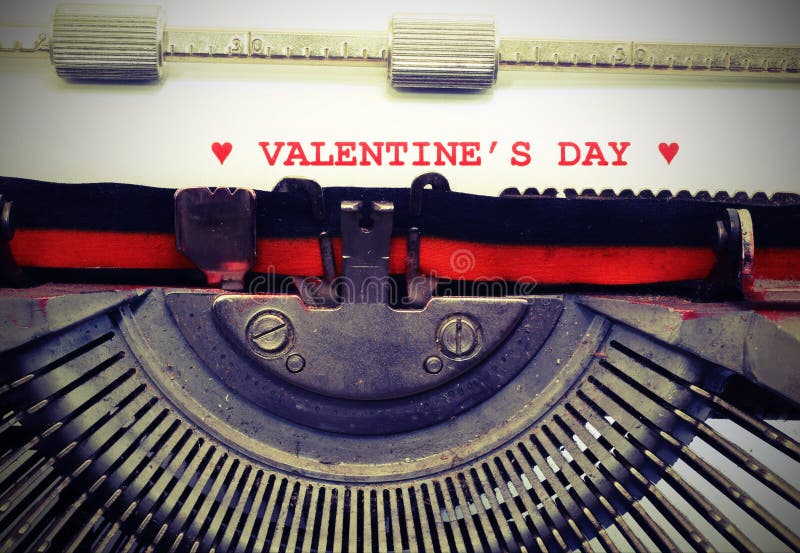Typewriter Valentines Day in Red Ink with Vintage Toned Effect Stock ...
