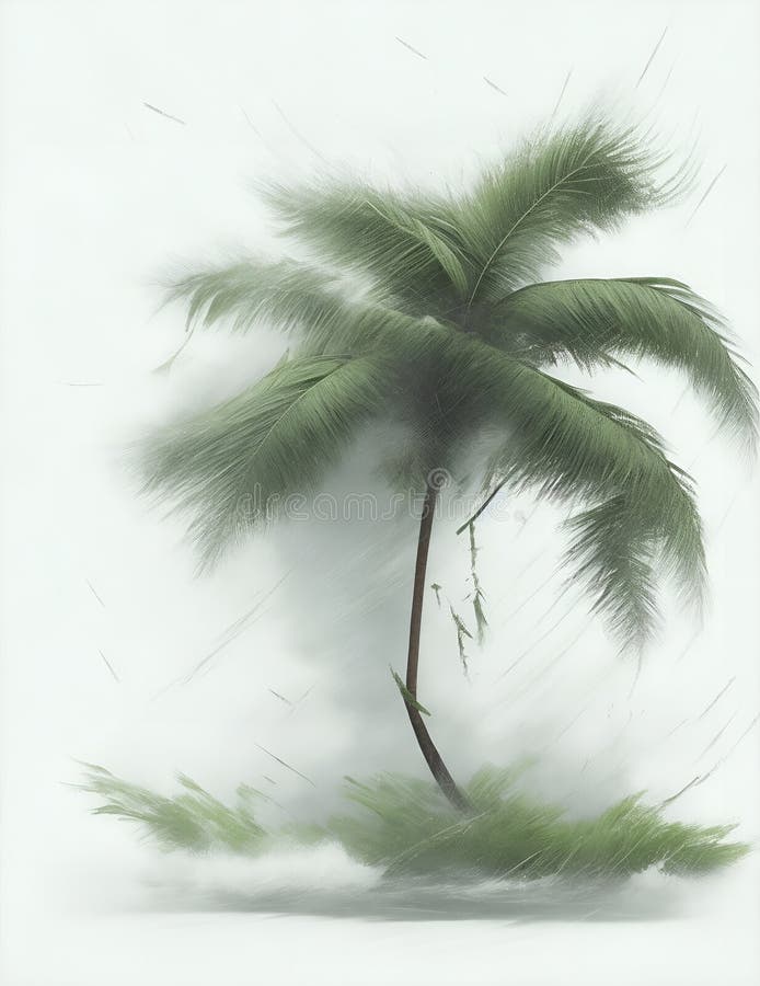 Typhoon is Coming, Strong Wind and Rain, White Background Illustration ...