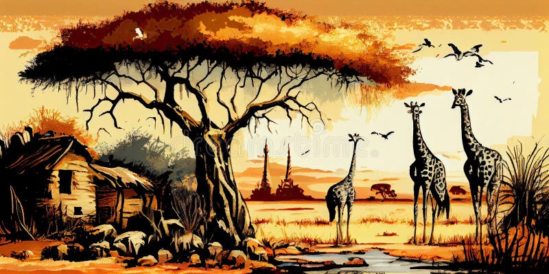 Typical African Scene. Generative AI Stock Illustration - Illustration ...