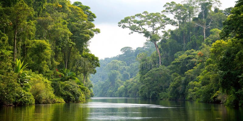 Amazon jungle river scene stock illustration. Illustration of waterway ...