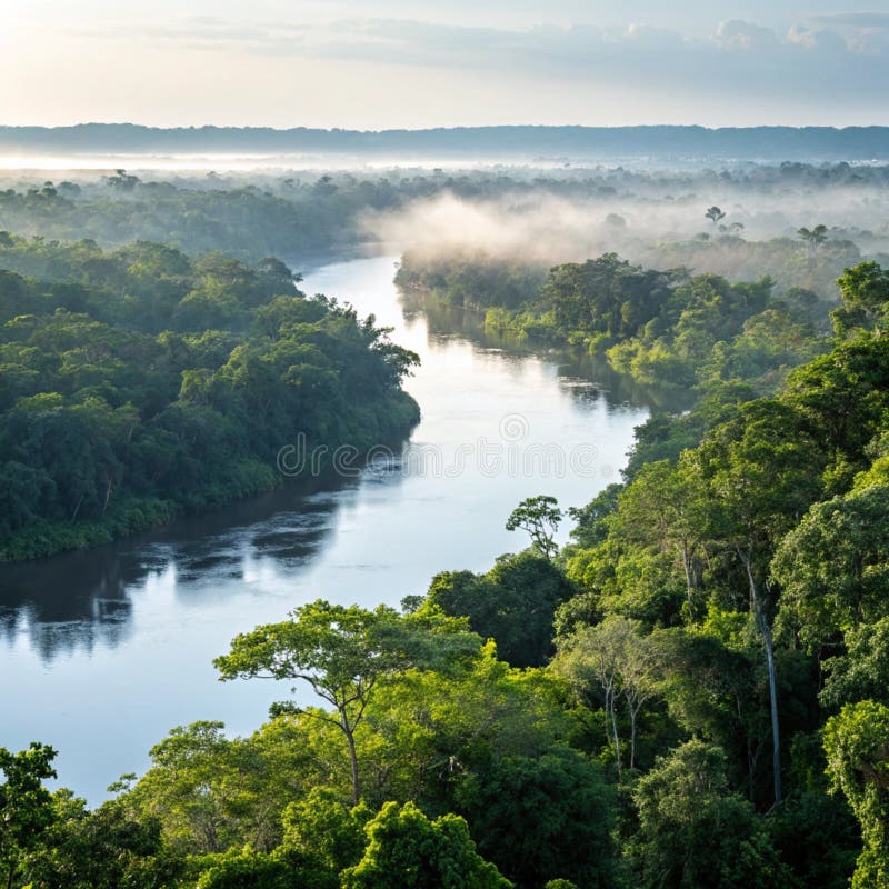 Amazon Jungle River View stock illustration. Illustration of ecotourism ...