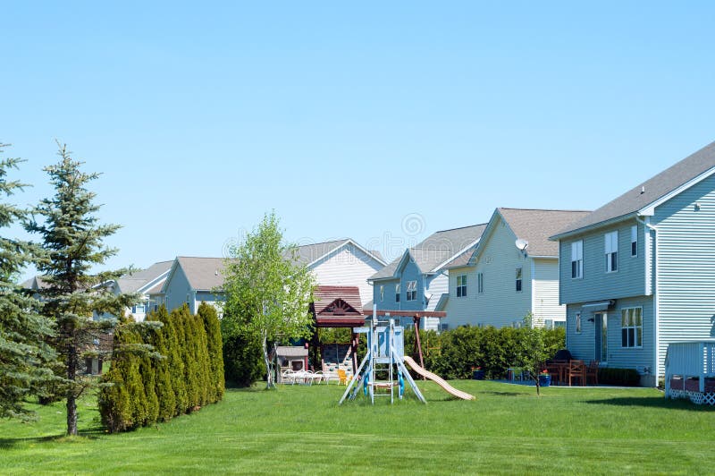 A Typical American Backyard with Child Playground Stock Image - Image ...