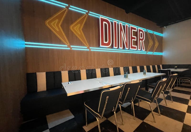 Typical American Diner with a Checkered Floor Stock Image - Image of ...