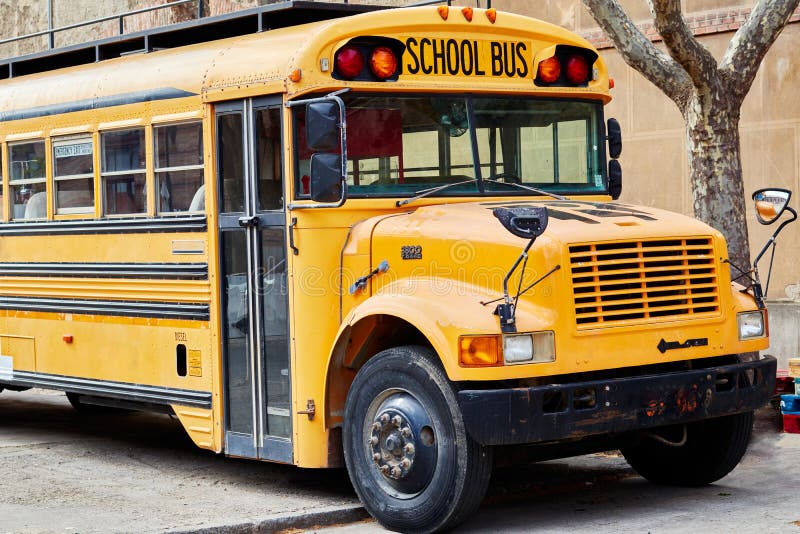Typical American Yellow School Bus. Front View Stock Photo - Image of ...