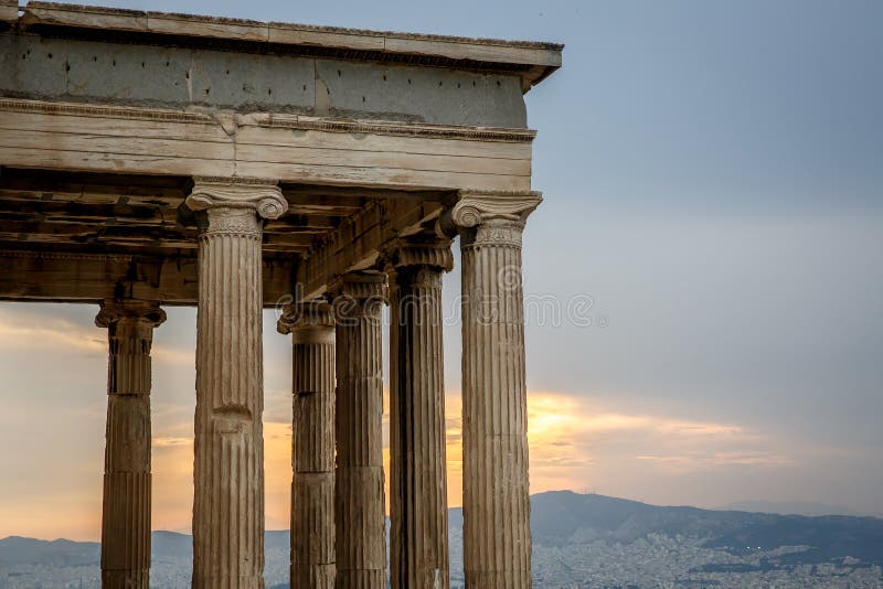 Typical Ancient Greek Colonnade, Sunset Time Stock Image - Image of ...