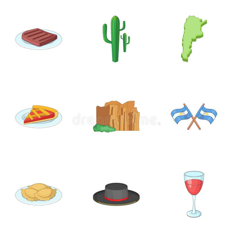 Typical Argentina Icons Set, Cartoon Style Stock Vector - Illustration ...