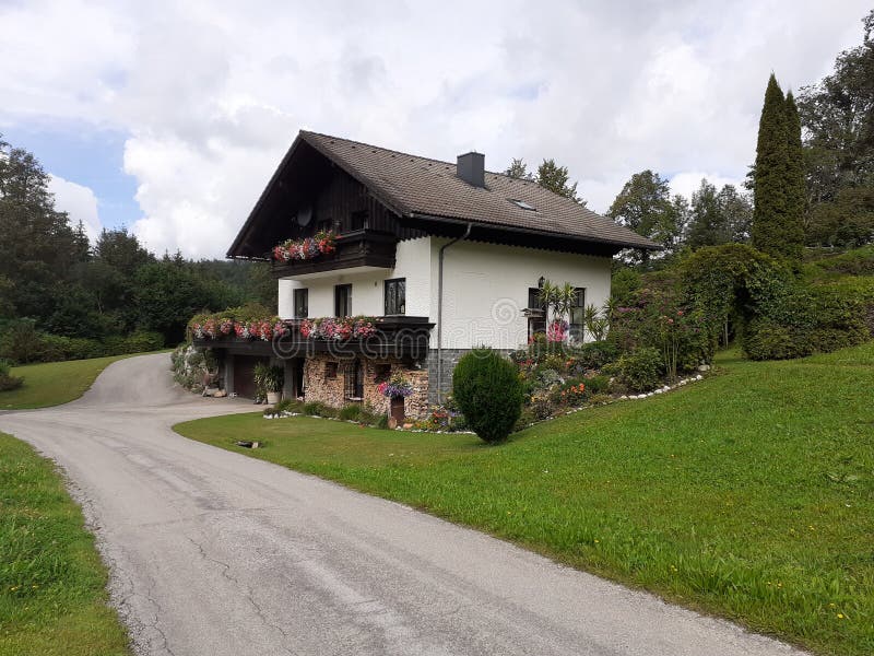 Austrian House with Green Shutters Stock Image - Image of architecture ...