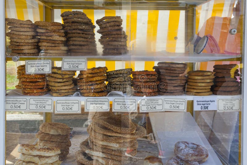 Typical Bagel Bread Store on the Center on Athens Editorial Stock Photo ...