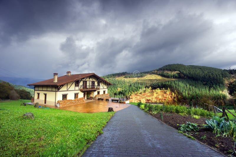 Typical Basque Country House Surrounding by Mountains Stock Photo ...