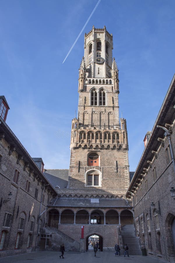 Typical Belfry of a Bruges Square in the Historical Centre Stock Photo ...
