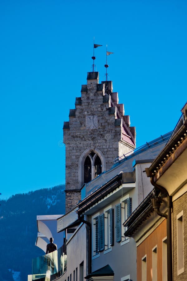 Typical Bell Tower of the European Mountains Stock Photo - Image of ...