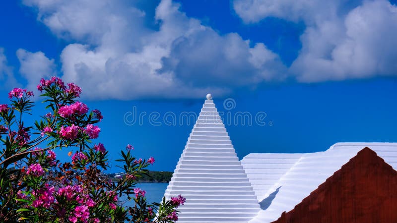 A Typical Bermuda Roof Top with Blue Sky and Oleander Stock Image ...