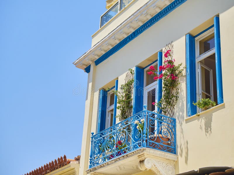 Typical Blue Balcony of a Greek House. Stock Photo - Image of classic ...