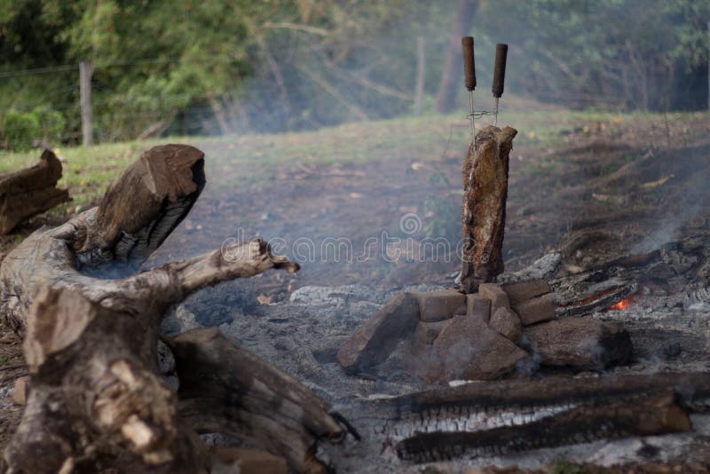 Typical Brazilian Barbecue. Ground Fire Stock Image - Image of ground ...