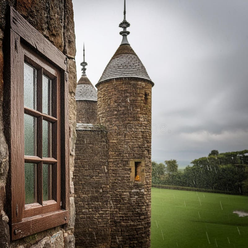 British Castle in the Rain, AI Generated Stock Illustration ...