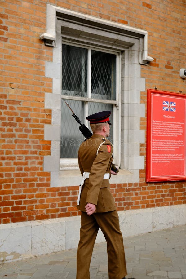 Typical British Guard Walking Around Gibraltar Editorial Stock Image ...