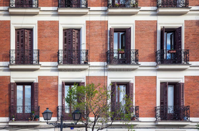 Typical Building Facade on a Spring Day in Madrid, Spain Editorial ...