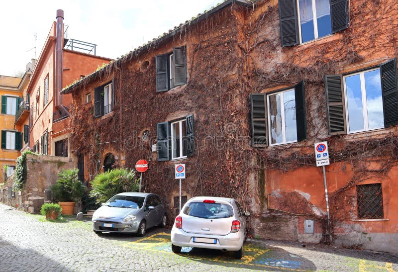Typical Buildings in Trastevere District in Rome, Italy Stock Photo ...
