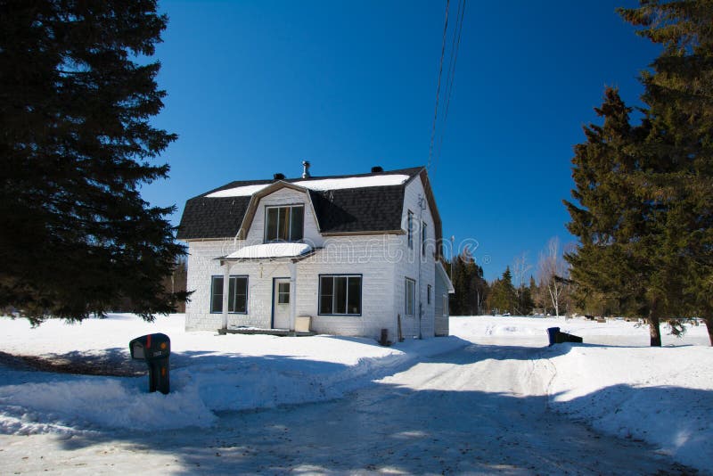 Typical Canadian House in Quebec Winter on a Beautiful Sunny Day Stock ...
