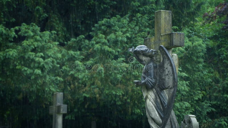 Typical Cemetery in the Rain Stock Footage - Video of monument, statue ...