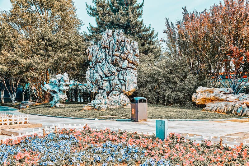 Typical Chinese Garden, Park with Bizarre Rocks. Beijing Stock Image ...