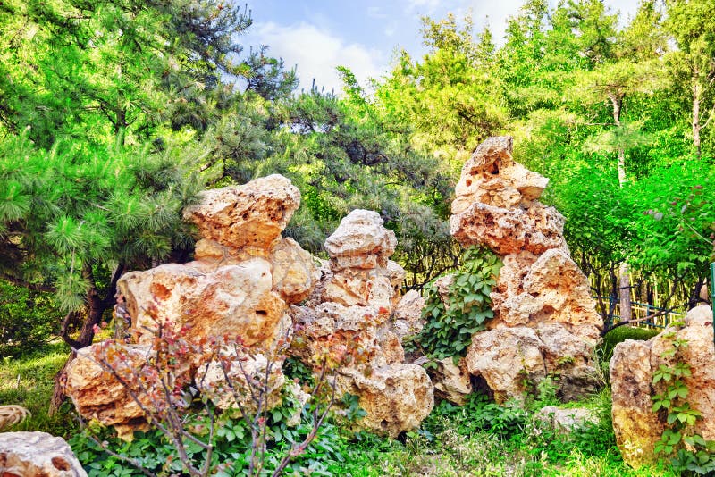 Typical Chinese Garden, Park with Bizarre Rocks. Beijing. Stock Image ...