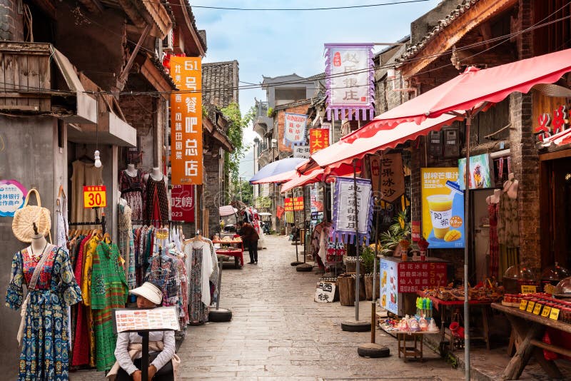 Typical Chinese Town Market Along Street Stock Photos - Free & Royalty ...