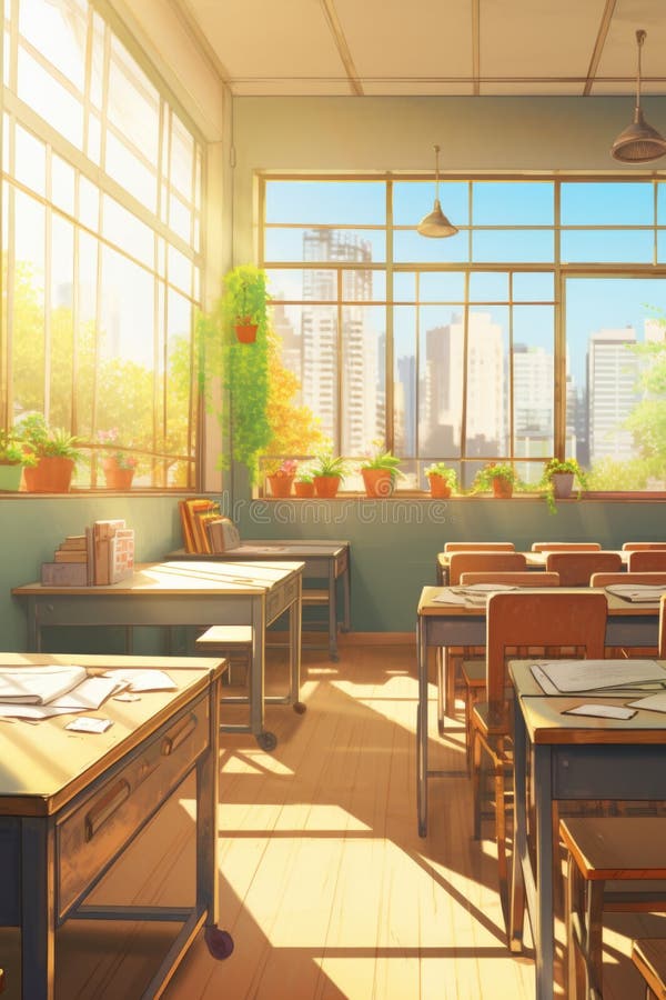 A Typical Classroom Setup with Desks, Chairs, and a Window. Suitable ...