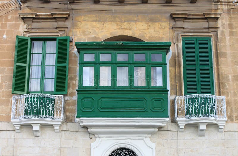 Typical Balconies and Windows in Malta Stock Photo - Image of retro ...