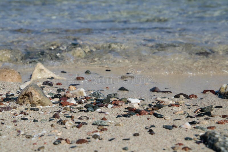 Typical, Colorful Stones Washed Ashore on a Sandy Beach. Stock Image ...