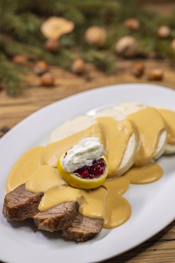 Typical Czech Meal Called Svickova at Christmas Time Stock Photo ...