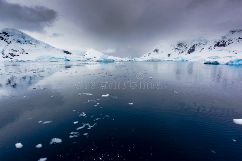 Typical Day in Antarctica, Cloudy, Ice Flows and Snow Stock Image ...