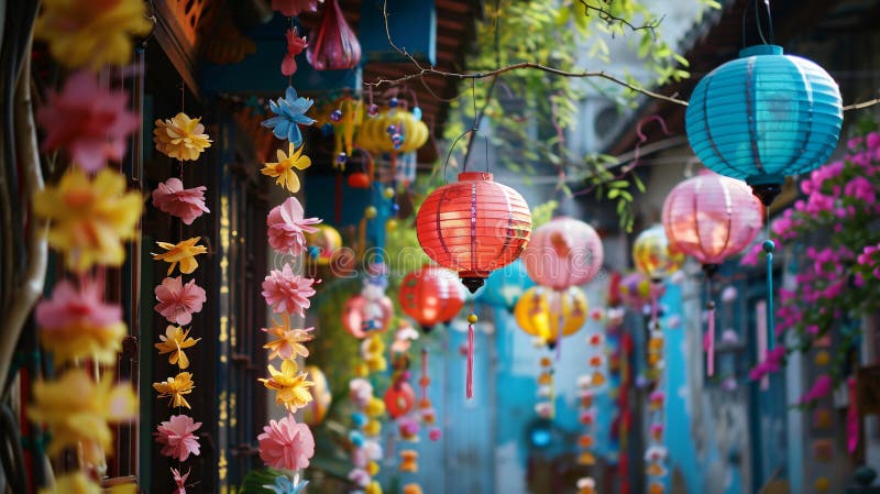 Typical Decorations with Colorful Flowers for Obon Stock Photo - Image ...