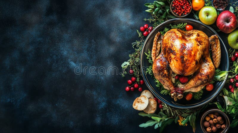 Typical Dinner with Turkey Presented on Table. Mockup, Backdrop for ...