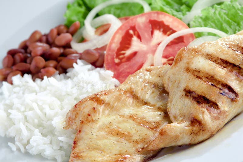 Rice and Beans with Grilled Chicken. Stock Photo - Image of lunch ...