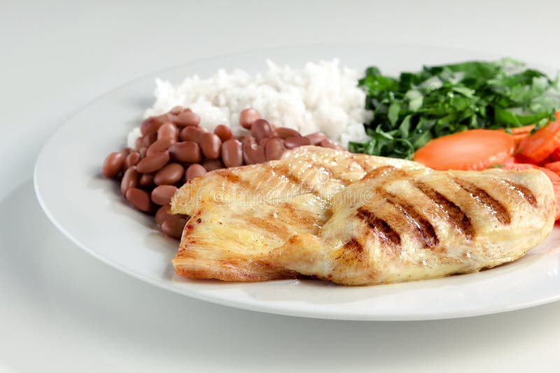 Rice and Beans with Grilled Chicken. Stock Photo - Image of lunch ...