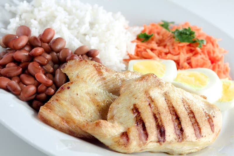 Rice and Beans with Grilled Chicken. Stock Photo - Image of lunch ...