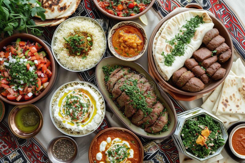 Typical Dishes of Arabic Cuisine Stock Illustration - Illustration of ...