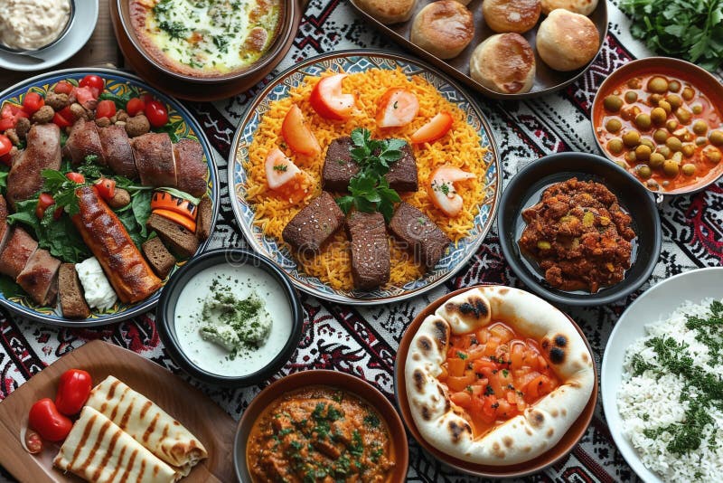 Typical Dishes of Arabic Cuisine Stock Illustration - Illustration of ...