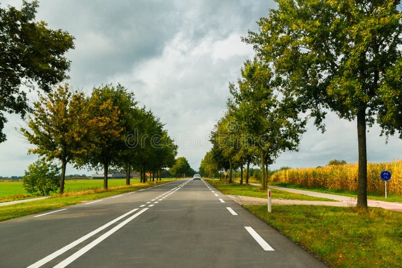 A Typical Dutch Autumn Landscape with Rural Road Along the Corn Fields ...