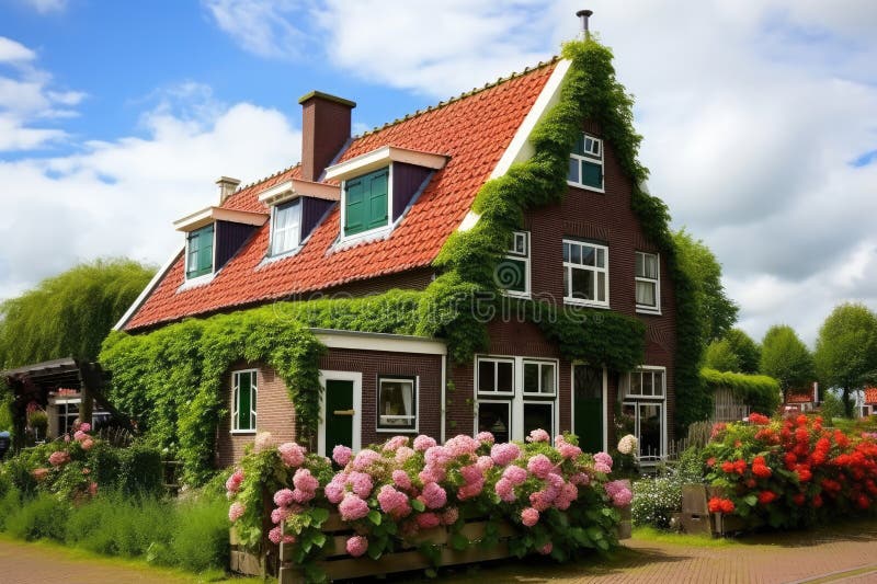 Typical Dutch House during the Summer Stock Illustration - Illustration ...