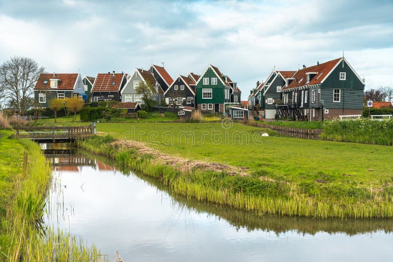 Panoramic View of a Small Dutch Village in the Countryside Near Marken ...
